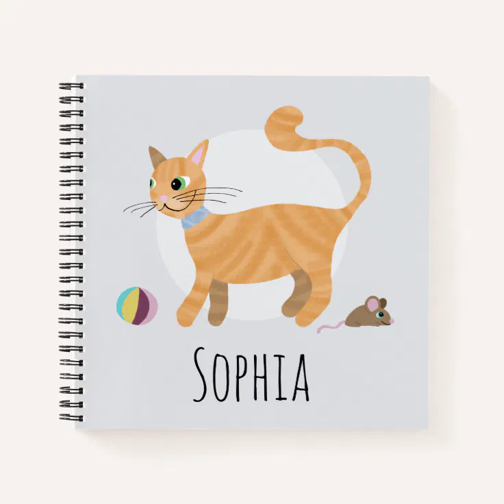 Girls Cute Ginger Tabby Cat Cartoon Name Kids Notebook | Zazzle