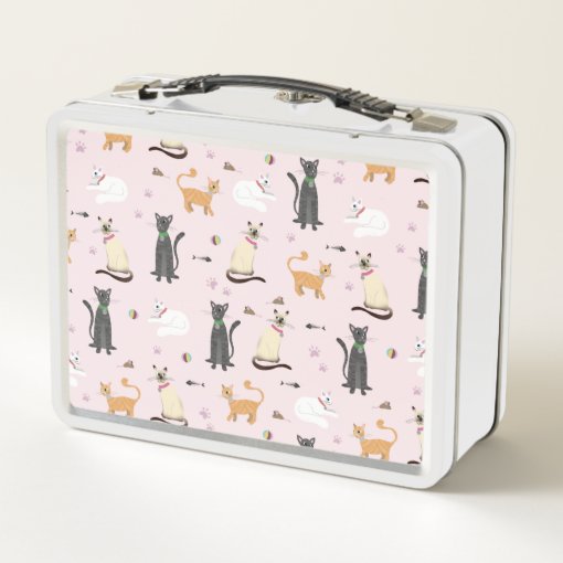 Girls Cute Gray Tabby Kitty Cat Cartoon Kids Metal Lunch Box | Zazzle