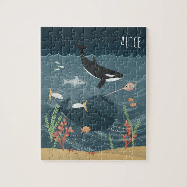 Girls Cute Night Ocean & Whimsical Orca Kids Jigsaw Puzzle | Zazzle