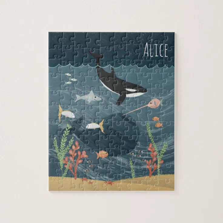 Girls Cute Night Ocean & Whimsical Orca Kids Jigsaw Puzzle | Zazzle