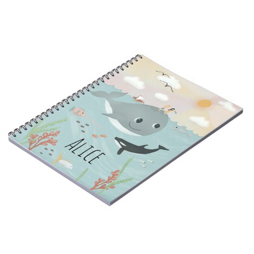 Girls Cute Ocean Orca and Whale Kids School Notebook | Zazzle