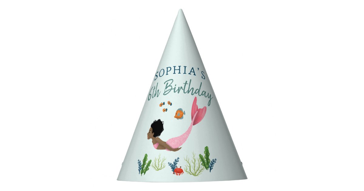 Girls Cute Ocean Pink Mermaid Kids Birthday Party Hat | Zazzle