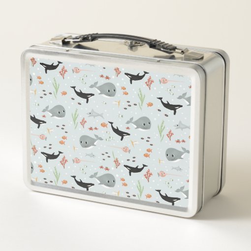 Girls Cute Ocean Sea Whale Kids School Metal Lunch Box | Zazzle