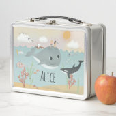 Girls Cute Ocean Sea Whale Kids School Metal Lunch Box | Zazzle