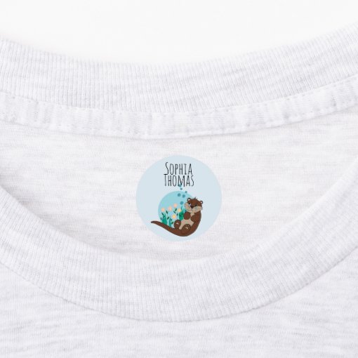 Girls Cute Otter Cartoon Flowers and Name Kids' Labels | Zazzle