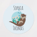 Girls Cute Otter Cartoon Flowers and Name Kids' Labels | Zazzle
