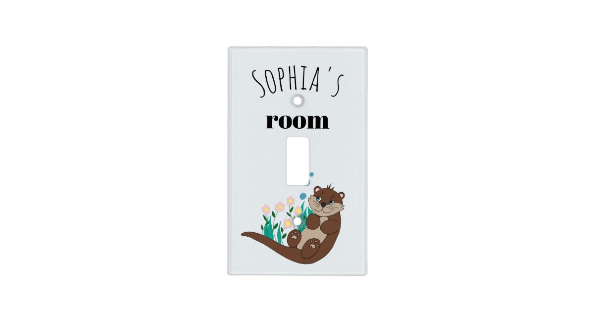 Girls Cute Otter Cartoon Flowers and Name Kids Light Switch Cover | Zazzle