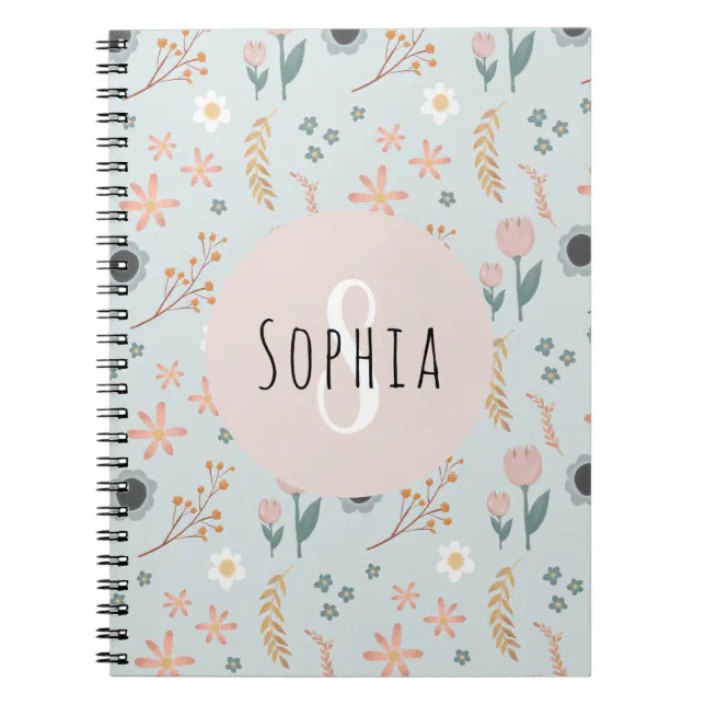 Girls Cute Pastel Floral Print Botanical Kids Notebook | Zazzle
