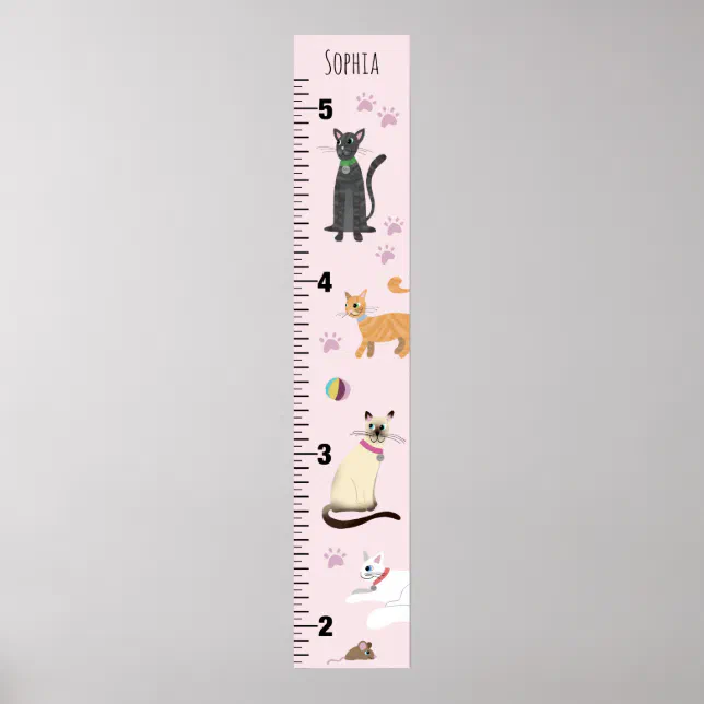 Girls Cute Pink Kitty Cat Cartoon Growth Chart | Zazzle