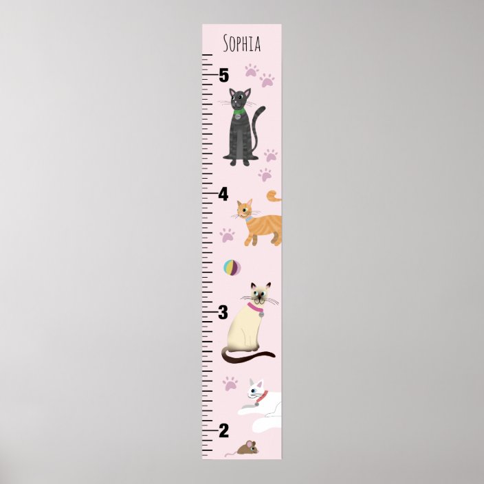 Girls Cute Pink Kitty Cat Cartoon Growth Chart | Zazzle.com