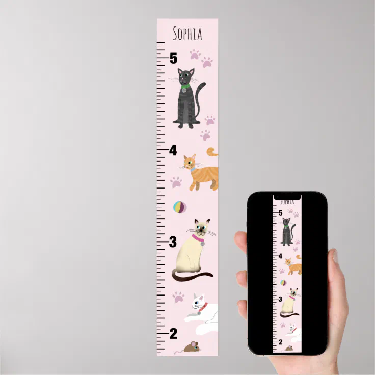Girls Cute Pink Kitty Cat Cartoon Growth Chart | Zazzle