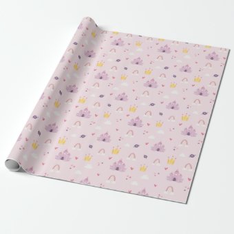 Girls Cute Pink Princess Castle Kids Birthday Wrapping Paper | Zazzle