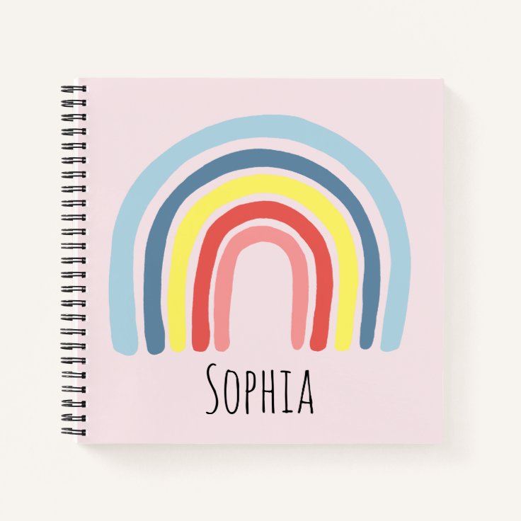 Girls Cute Pink Rainbow and Name Kids Notebook | Zazzle