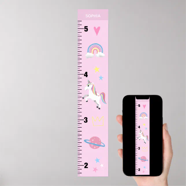Girls Cute Pink Unicorn Kids Growth Chart | Zazzle