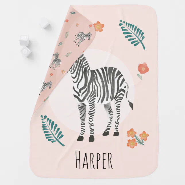 Girls Cute Pink Zebra Watercolor Safari Baby Blanket | Zazzle