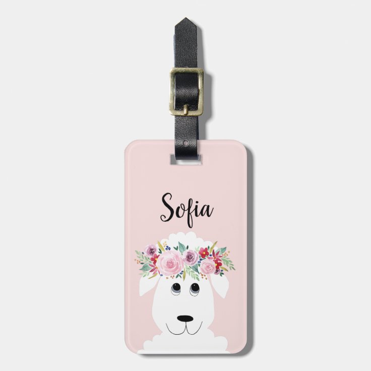 Girls Cute Sheep Watercolor Flowers and Name Luggage Tag | Zazzle