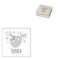 Girls Cute Sleeping Sloth Animal & Name Bookplate Rubber Stamp | Zazzle
