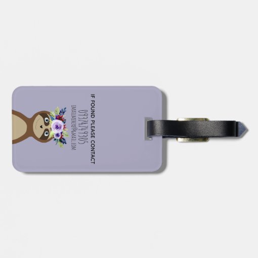 Girls Cute Sloth Watercolor Flowers and Name Luggage Tag | Zazzle