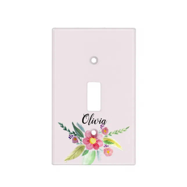 Girls Cute Spring Botanical Flowers and Name Kids Light Switch Cover ...
