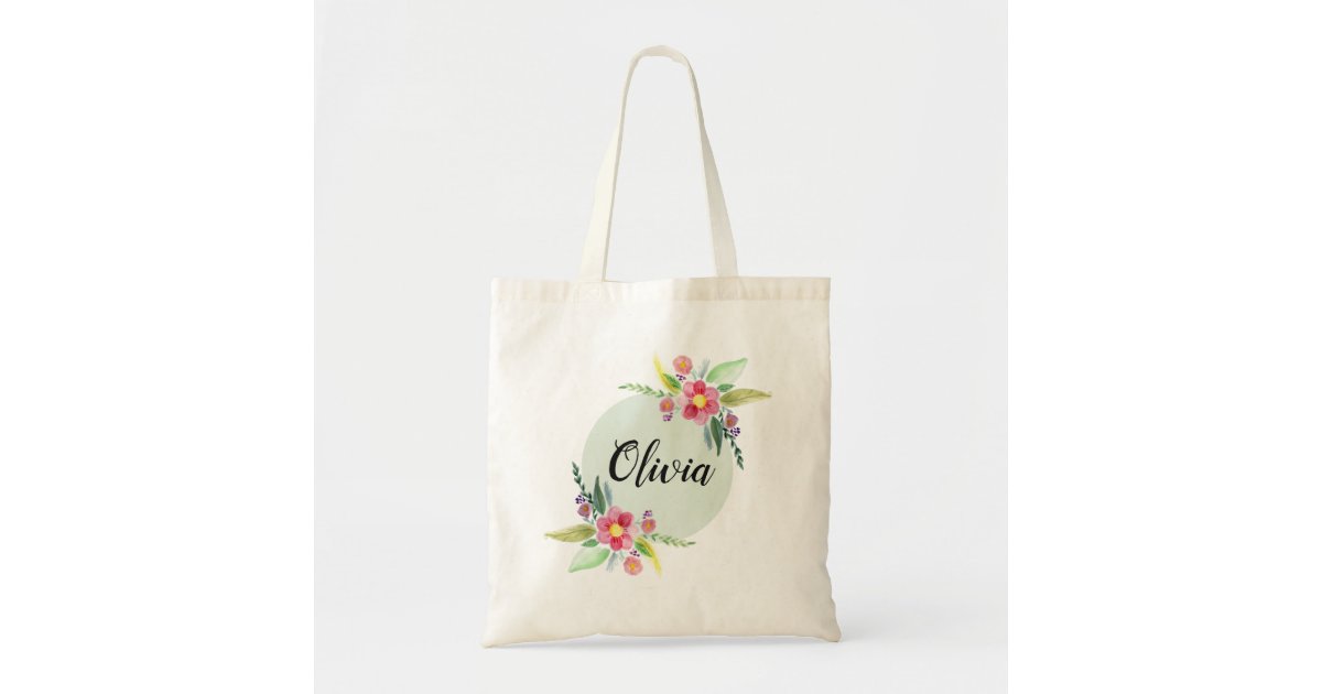 Girls Cute Spring Botanical Flowers and Name Tote Bag | Zazzle