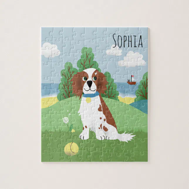 Girls Cute Springer Spaniel Dog Cartoon Kids Jigsaw Puzzle | Zazzle