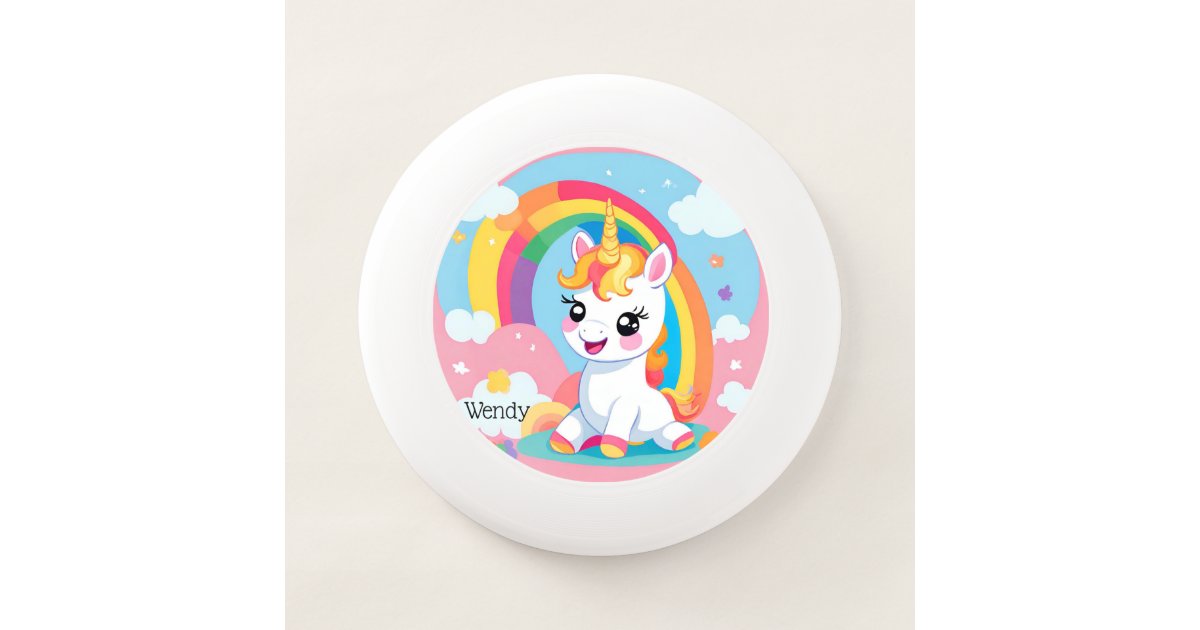 Girl's Cute Unicorn Rainbow Custom Name Wham-O Frisbee | Zazzle