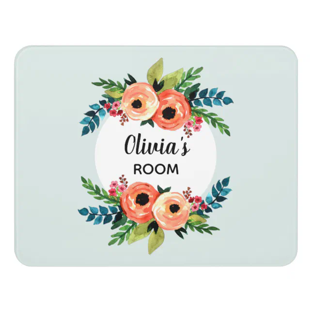 Girls Cute Watercolor Flowers Floral Kids Nursery Door Sign | Zazzle