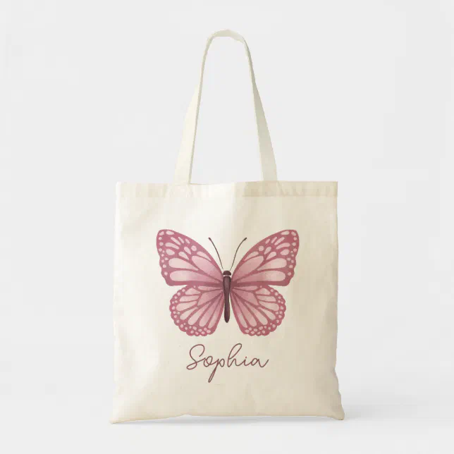 Girls Cute Whimsical Pink Butterfly Kids Tote Bag | Zazzle