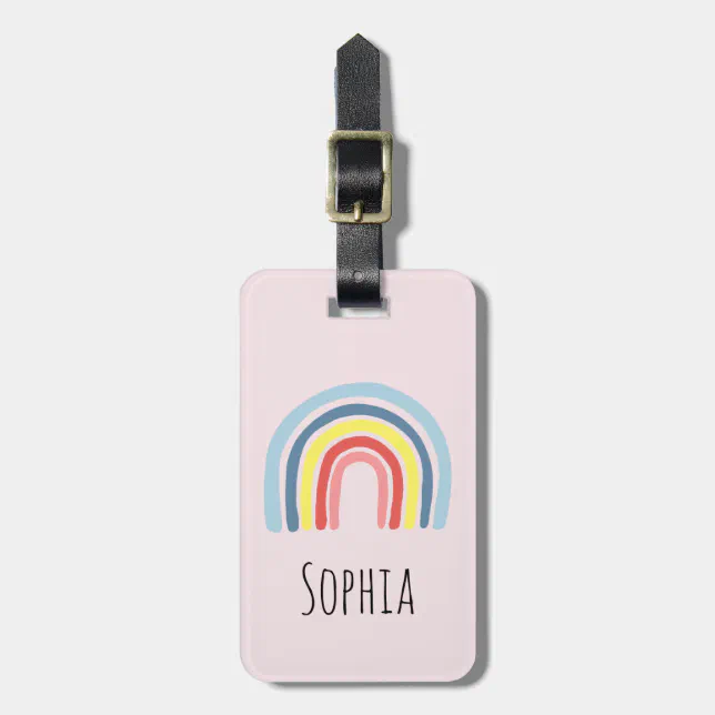 Girls Cute Whimsical Rainbow Cartoon and Name Kids Luggage Tag | Zazzle