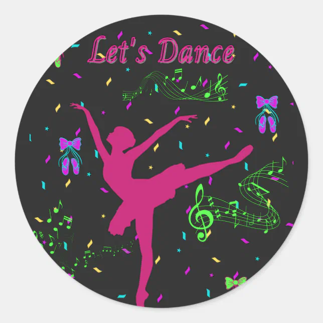 Girls Dance Musical Notes Classic Round Sticker | Zazzle