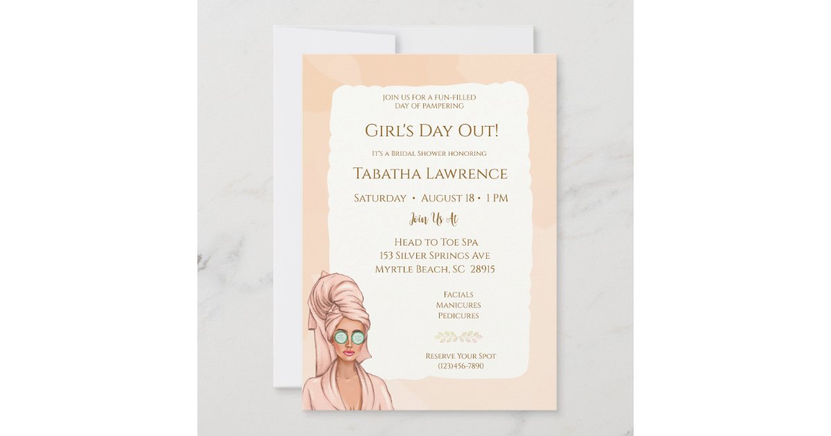 Girls Day Out Spa Bridal Shower Invitation | Zazzle
