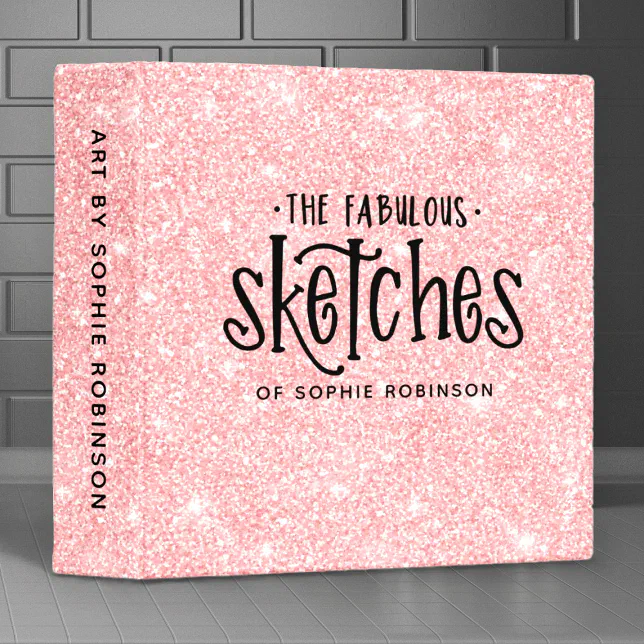 Girls Elegant Pink Glitter Artist Keepsake 3 Ring Binder | Zazzle