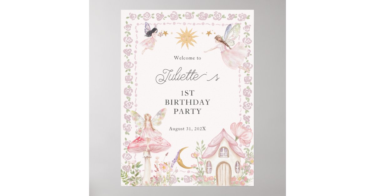 Girls Fairy Garden Birthday Poster | Zazzle