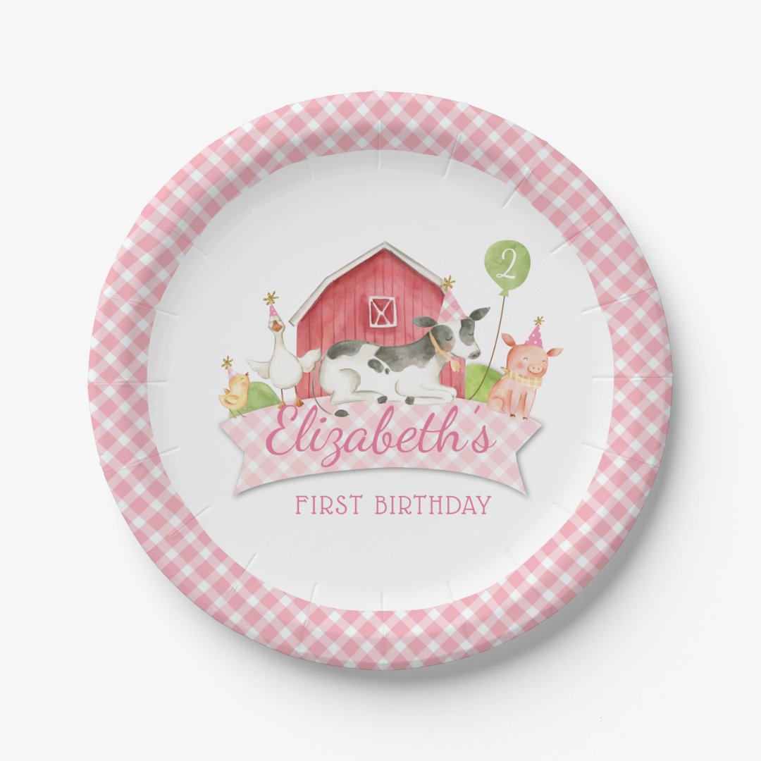 Girls Farm Birthday Party Paper Plates | Zazzle