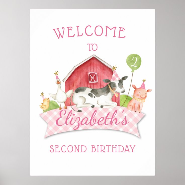 Girls FARM Birthday Party Welcome Poster | Zazzle