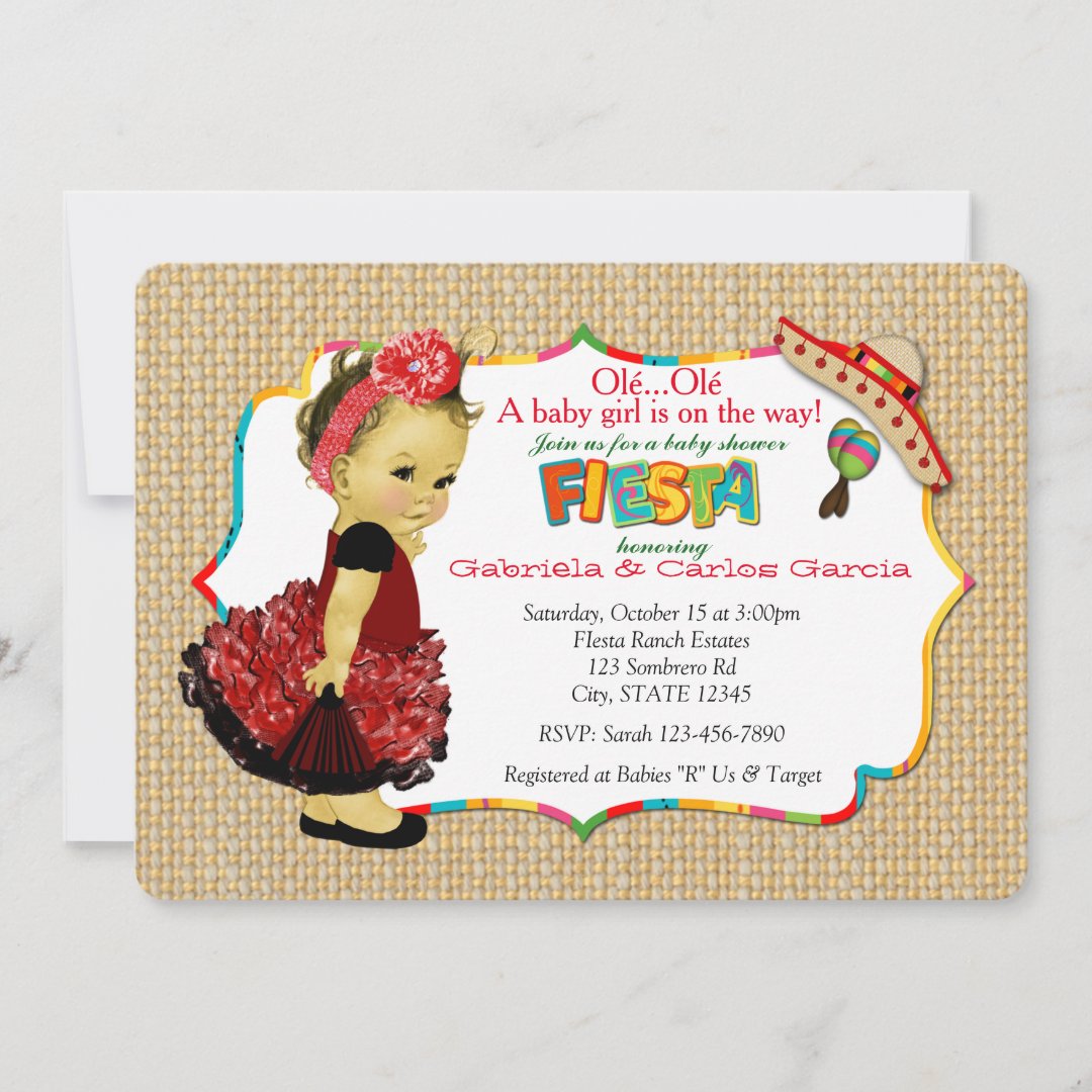 Girls Fiesta Baby Shower Invitations Party 083 | Zazzle