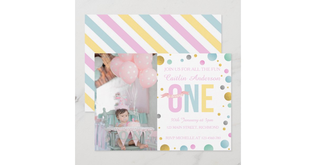 Girls FIrst Birthday Invitation - Polka Dots | Zazzle