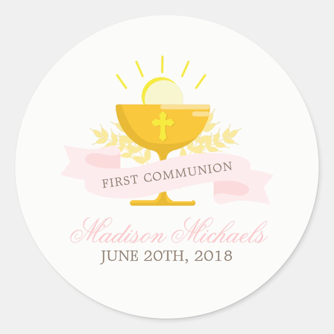 Girls First Holy Communion Classic Round Sticker | Zazzle
