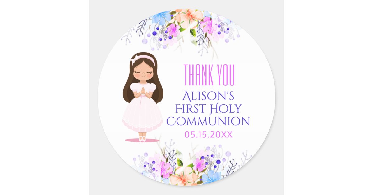 Girls First Holy Communion Floral Classic Round Sticker | Zazzle