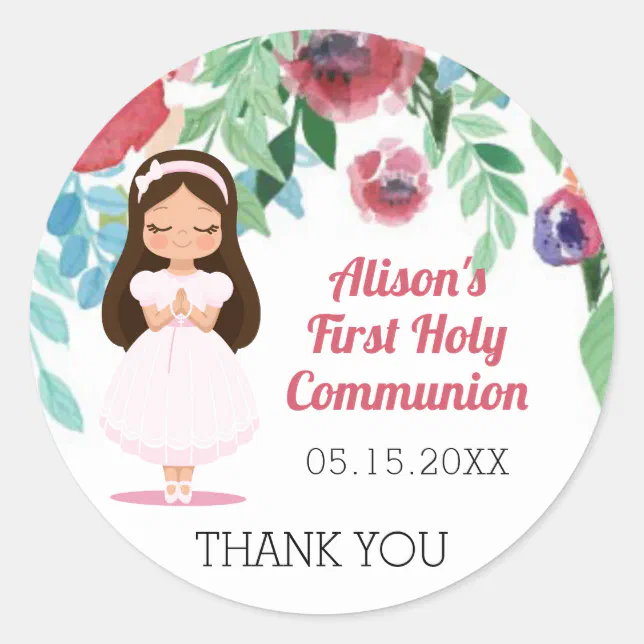 Girls First Holy Communion Flowers Classic Round Sticker | Zazzle