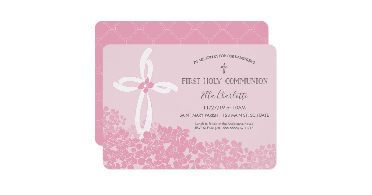 Girl's First Holy Communion Invitation, Floral Invitation | Zazzle.com