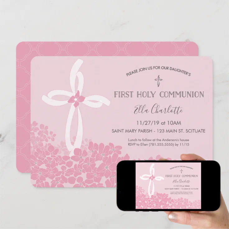 Girl's First Holy Communion Invitation, Floral Invitation | Zazzle