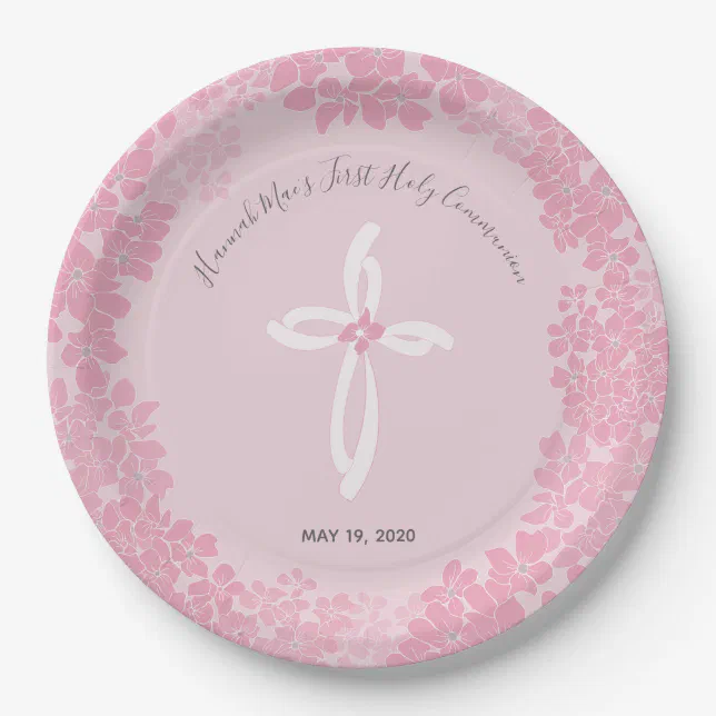 Girl's First Holy Communion Paper Plate, Floral Paper Plates | Zazzle