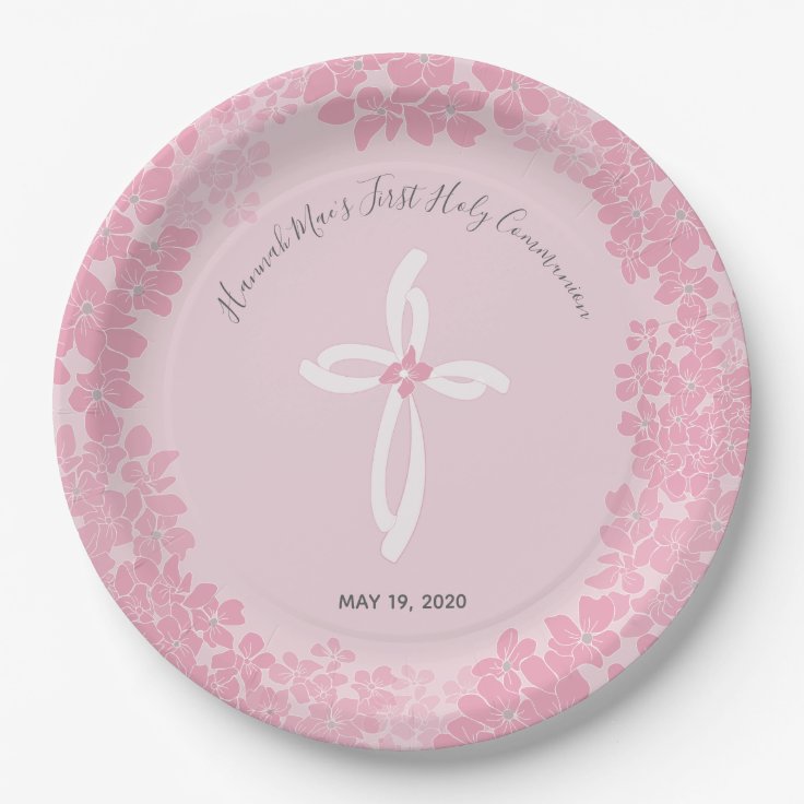 Girl's First Holy Communion Paper Plate, Floral Paper Plates | Zazzle