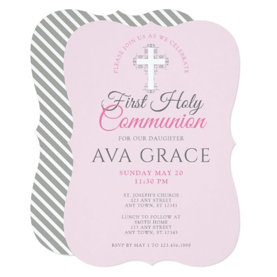 Girls First Holy Communion Pink Cross Invitation | Zazzle.com