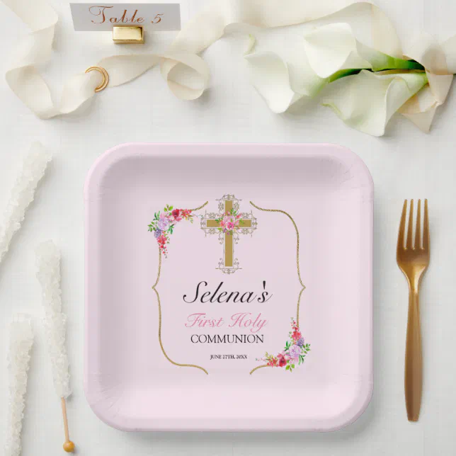 Girls First Holy Communion Pretty Floral Paper Plates | Zazzle