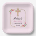 Girls First Holy Communion Pretty Floral Paper Plates | Zazzle