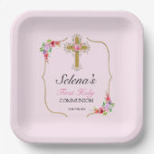 Girls First Holy Communion Pretty Floral Paper Plates | Zazzle