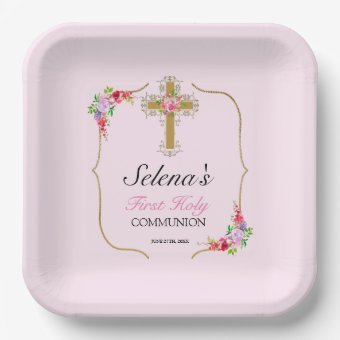 Girls First Holy Communion Pretty Floral Paper Plates | Zazzle