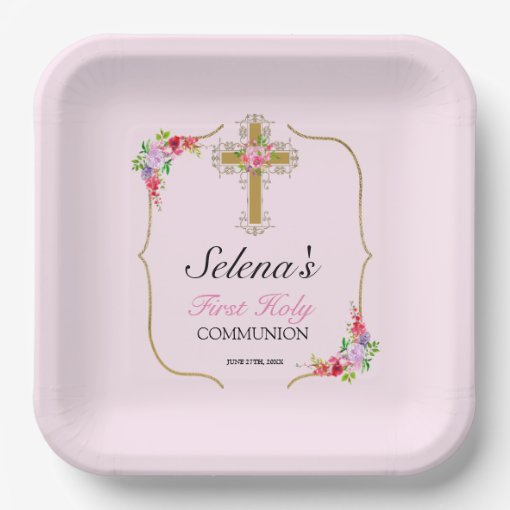 Girls First Holy Communion Pretty Floral Paper Plates | Zazzle